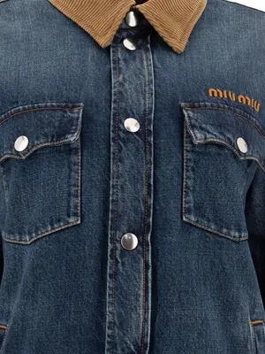 Miu Miu Denim Down Jacket With Logo Detail