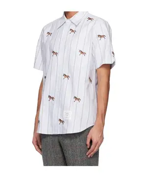 Thom Browne Horse Print Striped Shirt - White