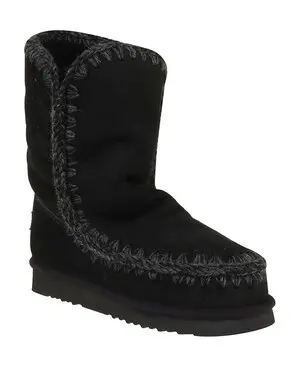 Mou Crochet Stitch-trim Round-toe Boots