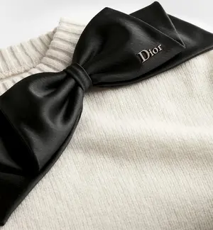 Dior Cropped Ribbed Sweater With Satin Bow - White