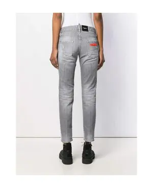Dsquared2 Grey Cotton Denim Slim-fit Low-rise Trousers