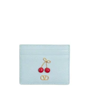 Valentino Garavani Cherryfic Grainy Calfskin Cardholder - Blue