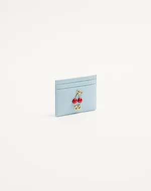 Valentino Garavani Cherryfic Grainy Calfskin Cardholder - Blue