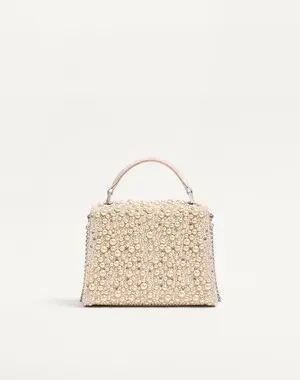 Valentino Garavani Mini Vsling Handbag With Pearls And Rhinestones - Nude