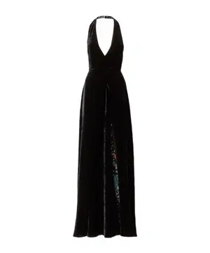 Fendi Velvet Halterneck Maxi Dress With Falena Dots Print - Black