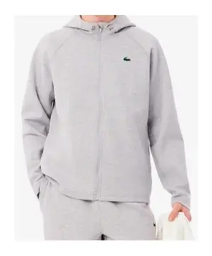 Lacoste Zip-up Hoodie With Silicone Crocodile Logo - Grey