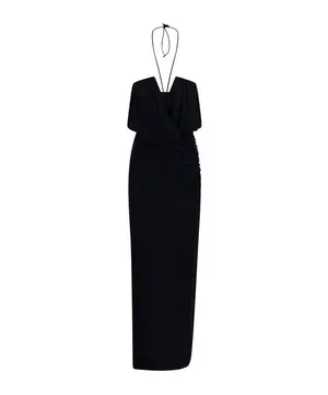 AMAZUIN Draped Maxi Dress With V-neck And Open Back