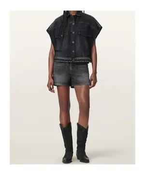 ALLSAINTS Sleeveless Studded Denim Shirt - Shadow Black