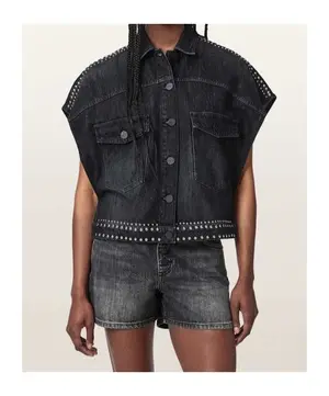 ALLSAINTS Sleeveless Studded Denim Shirt - Shadow Black
