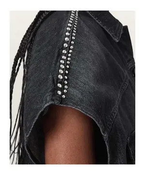 ALLSAINTS Sleeveless Studded Denim Shirt - Shadow Black