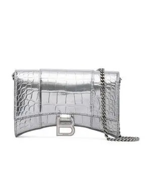 Balenciaga Hourglass Wallet On Chain - Silver