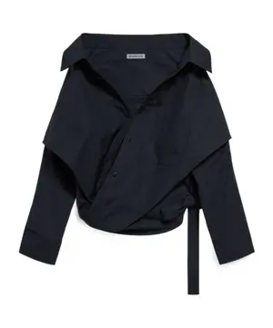 Balenciaga Off-shoulder Wrap Shirt - Black