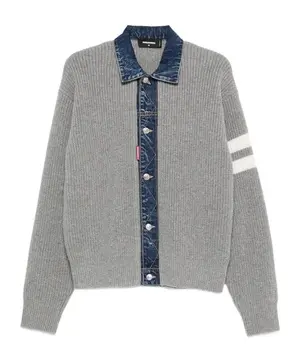 Dsquared2 Denim-panel Ribbed Cardigan