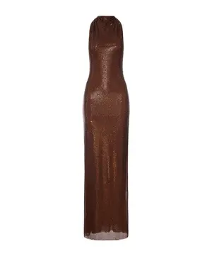 SELF-PORTRAIT Sequined Cowl Neck Maxi Dress - Brown