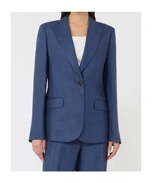 Max Mara Single-breasted Linen Blazer - Navy Blue