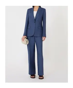 Max Mara Single-breasted Linen Blazer - Navy Blue