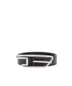 DIESEL® Logo Buckle Leather Belt - Black