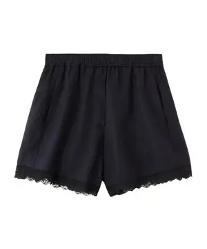 GANNI Linen Shorts With Lace Trim
