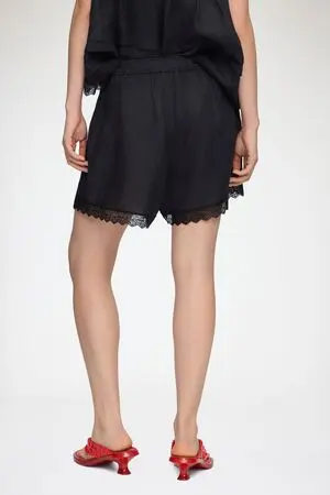 GANNI Linen Shorts With Lace Trim