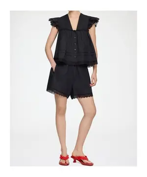 GANNI Linen Shorts With Lace Trim