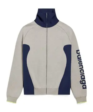 Balenciaga Knitted Zip Jacket With High Collar And Raglan Sleeves - Grey/navy