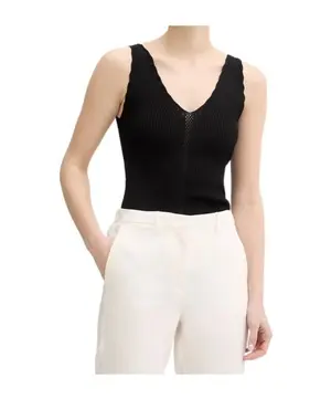 TWINSET Sleeveless V-neck Top With Scalloped Edges - White