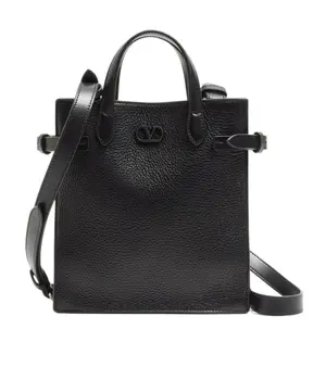 Valentino Garavani Antibes Small Shopping Bag In Grained Leather - Black