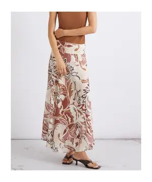 Marella Printed Linen A-line Midi Skirt