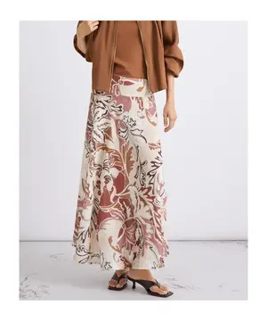 Marella Printed Linen A-line Midi Skirt