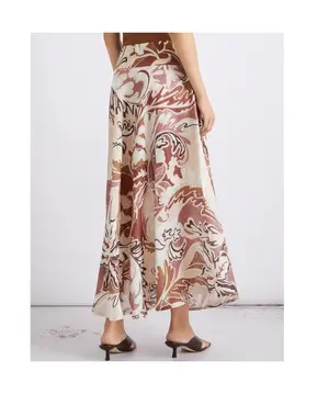 Marella Printed Linen A-line Midi Skirt