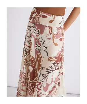 Marella Printed Linen A-line Midi Skirt