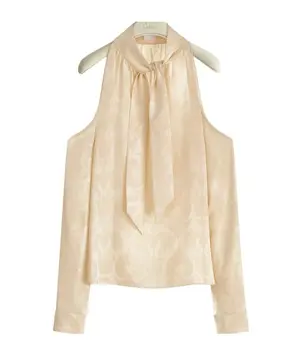 Dior Cold Shoulder Blouse With Tie Detail - Light Yellow