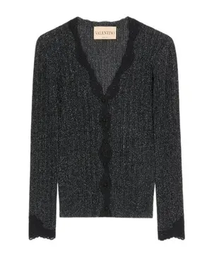 Valentino Garavani Lurex Knit Cardigan With Lace Trim