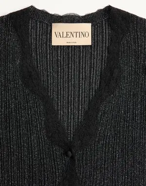 Valentino Garavani Lurex Knit Cardigan With Lace Trim