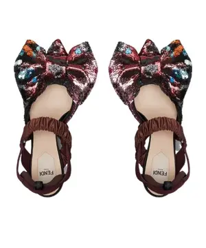 Fendi Colibri Sequined High-heeled Slingbacks With Bow Detailing - Multicolor