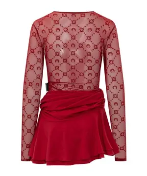 MARINE SERRE Moonogram Flock Ruffle Mini Dress