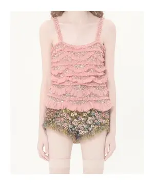 Valentino Garavani Embellished Ruffled Chiffon Top