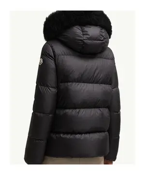 Moncler Laiche Fur Hooded Shearling-trimmed Short Down Jacket
