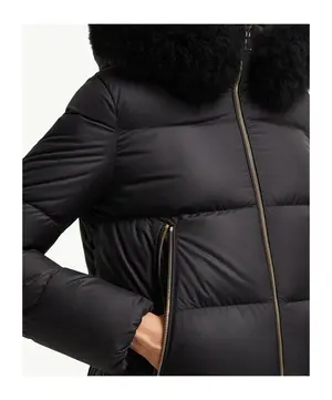 Moncler Laiche Fur Hooded Shearling-trimmed Short Down Jacket