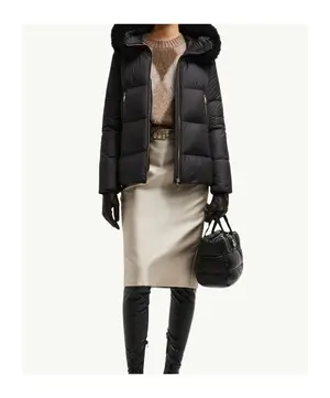 Moncler Laiche Fur Hooded Shearling-trimmed Short Down Jacket