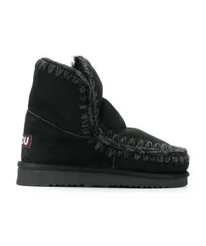 Mou Hand-crocheted Sheepskin Boots With Logo Detail - Black