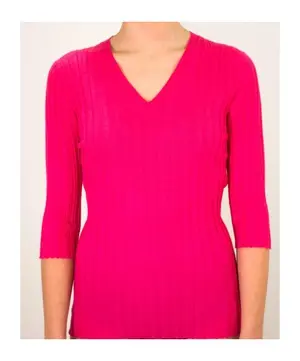 Lela Rose Ribbed V-neck Pullover With 3/4th Sleeves