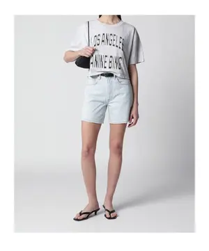ANINE BING Delaney High-waisted Frayed-edge Denim Shorts - Bright Blue