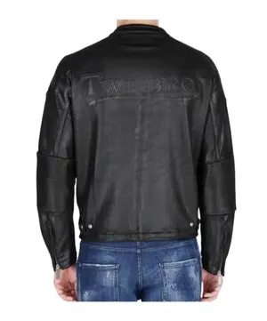 Dsquared2 Zipped Biker Jacket With 'twinbro' Print