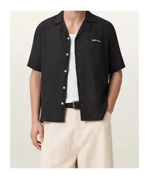 ALLSAINTS Wilder Logo-embroidery Short-sleeve Shirt - Black