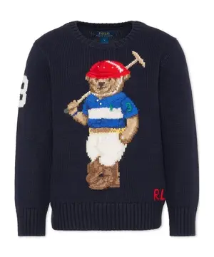 Ralph Lauren Long-sleeved Intarsia Polo Bear Sweater - Blue