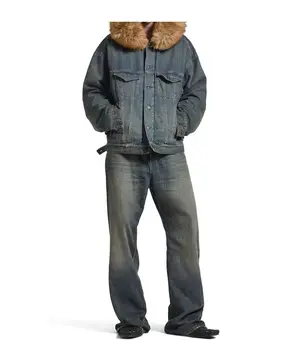 Balenciaga Fur Hooded Denim Jacket