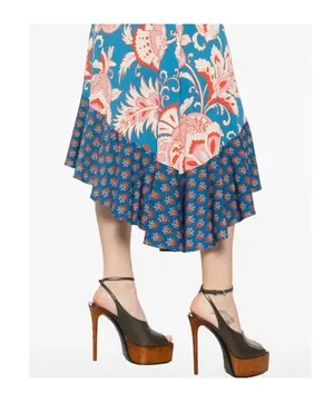 Etro Floral Print Ruffled Midi Dress - Blue