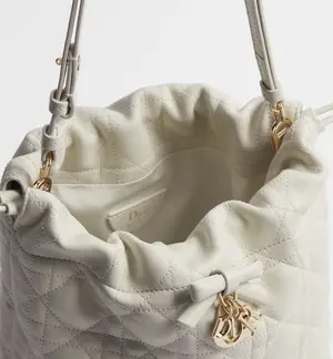 Dior Quilted Cannage Mini Bucket Bag With D.i.o.r. Charms - White