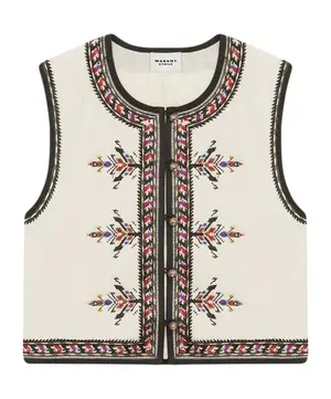 Isabel Marant Étoile Sleeveless Geometric Embroidered Gilet - Ecru